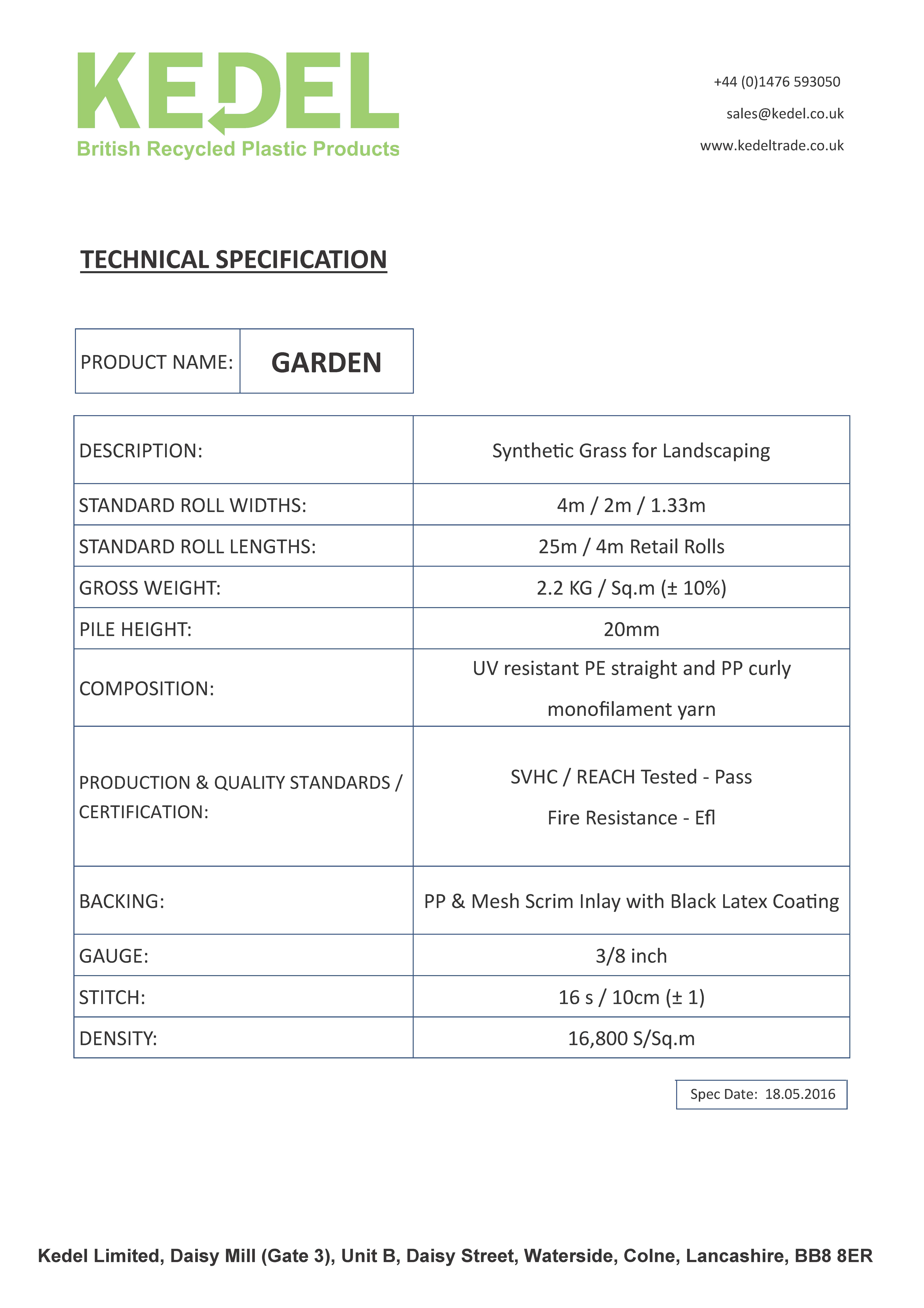 Artificial Grass Technical Specifications